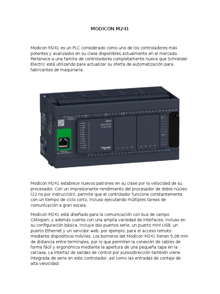 Modicon M241 | PDF | Controlador lógico programable | Unidad Central de ...