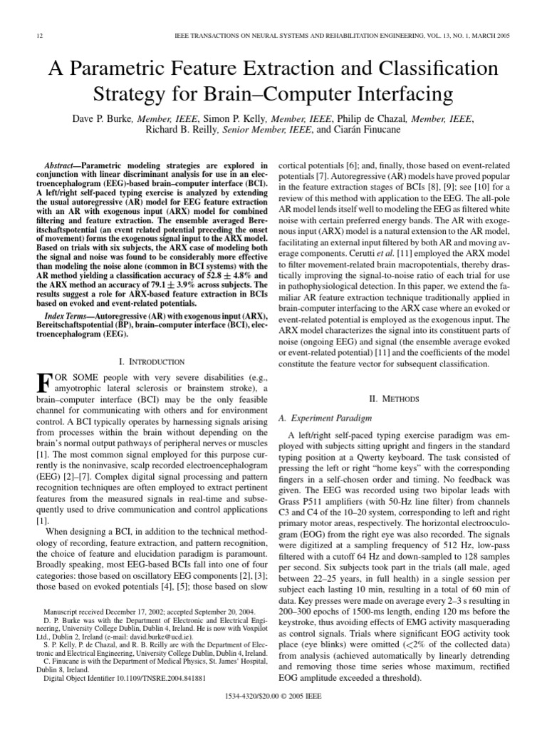 A Parametric Feature Extraction and Classification Strategy For Brain-Computer Interfacing | PDF ...