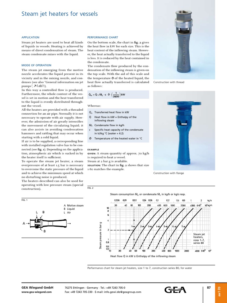 Steam Jet Heaters For Vessels: Application Performance Chart | Download ...