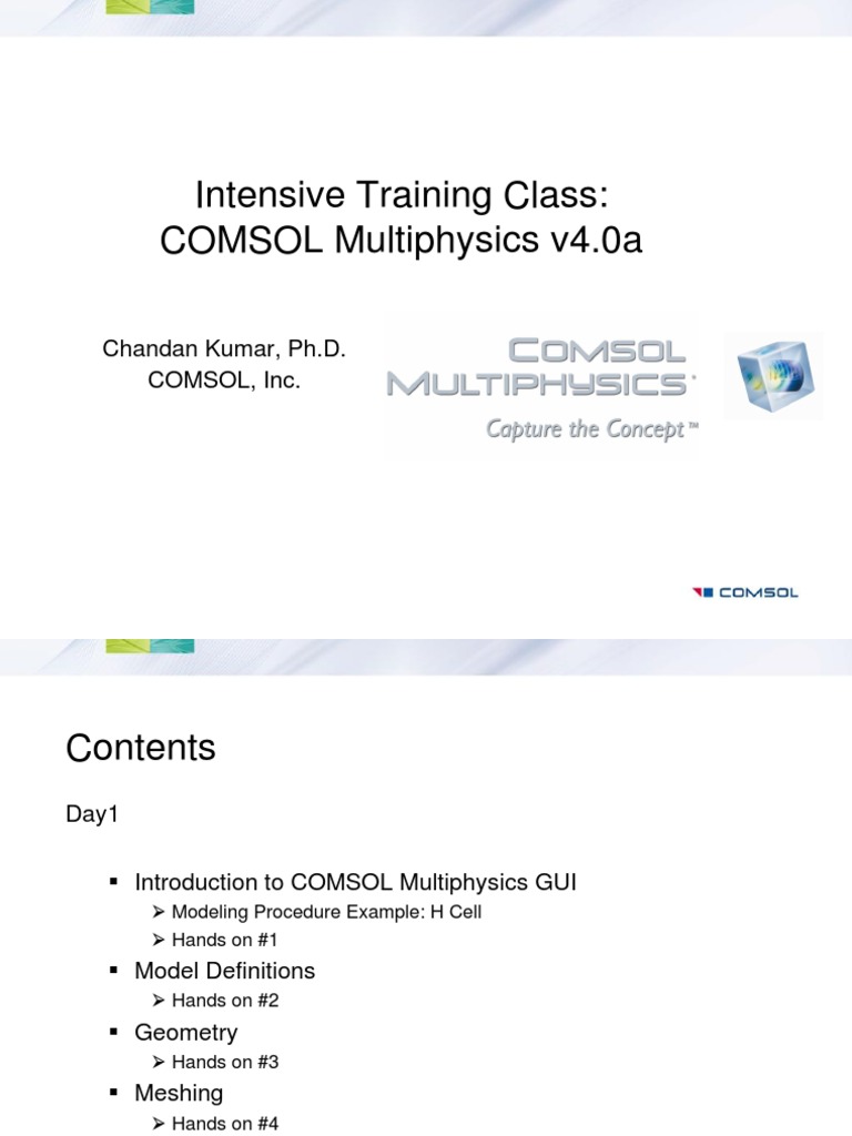 Intensive Training Class:: COMSOL Multiphysics V4.0a | PDF