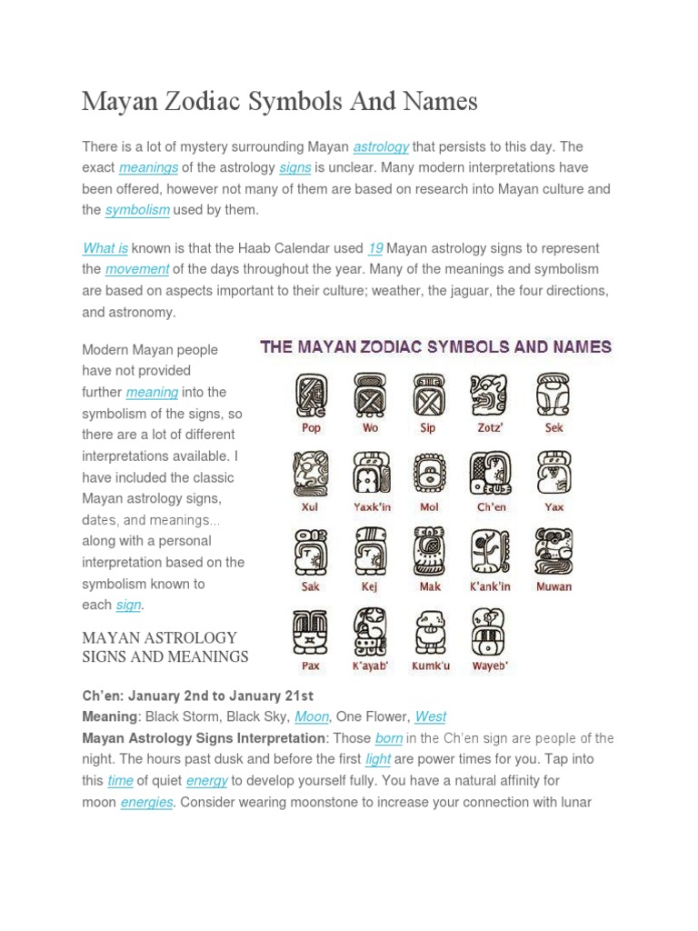Mayan Zodiac Symbols and Names | PDF | Maya Civilization | Astrology