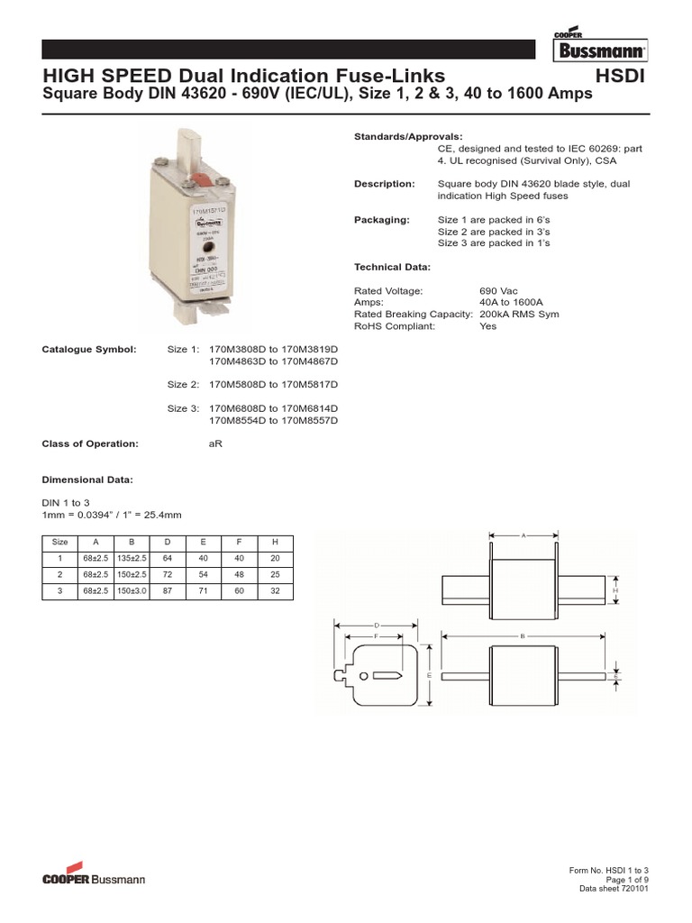 HIGH SPEED Dual Indication Fuse-Links Hsdi: Square Body DIN 43620 ...