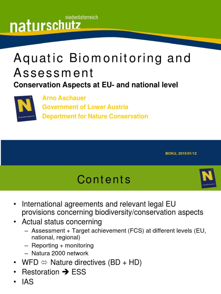Aquatic Biomonitoring and Assessment: Conservation Aspects at EU-and ...