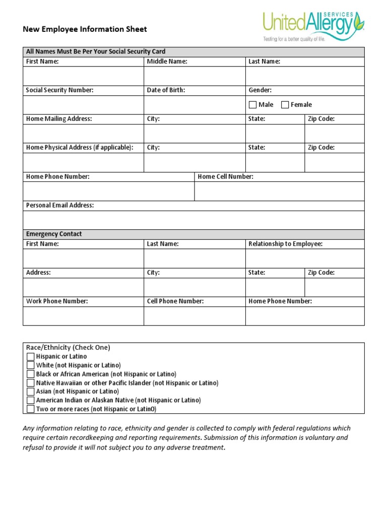 UAS New Employee Information Sheet | PDF