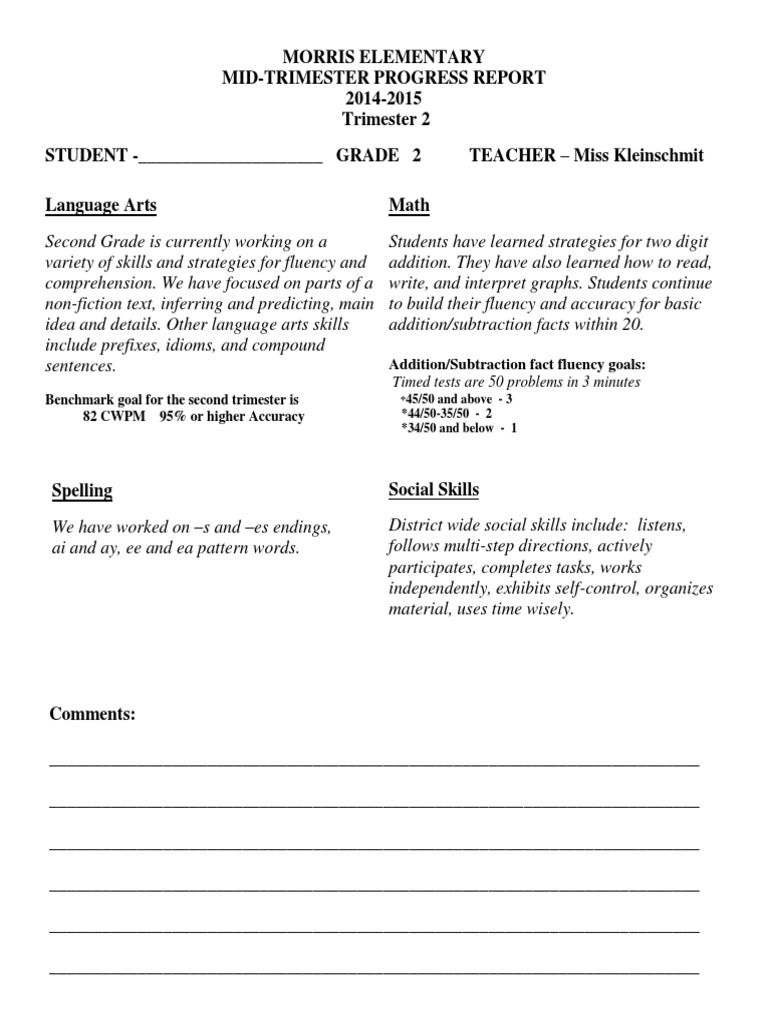 Morris Elementary Mid-Trimester Report | PDF