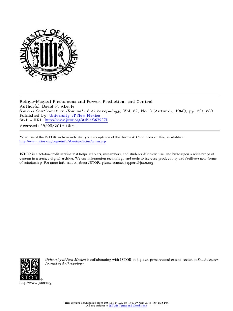 Aberle, David F. - Religio-Magical Phenomena and Power, Prediction and ...