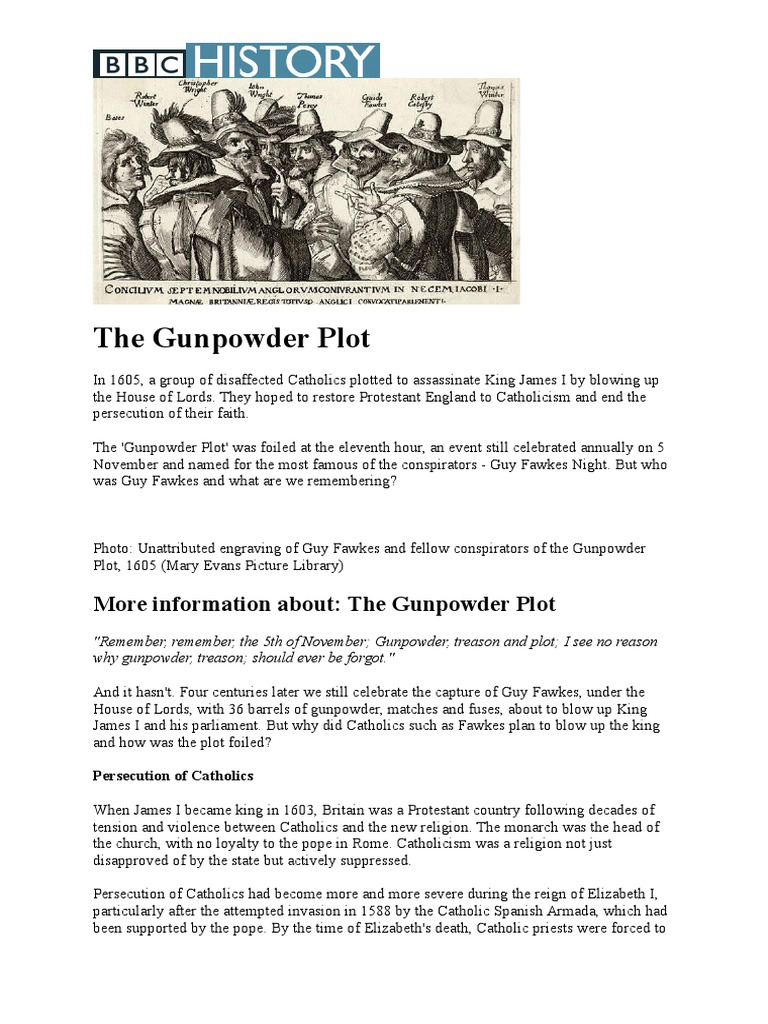 Summary of the Gunpowder Plot 1605 | PDF | Gunpowder Plot | Guy Fawkes