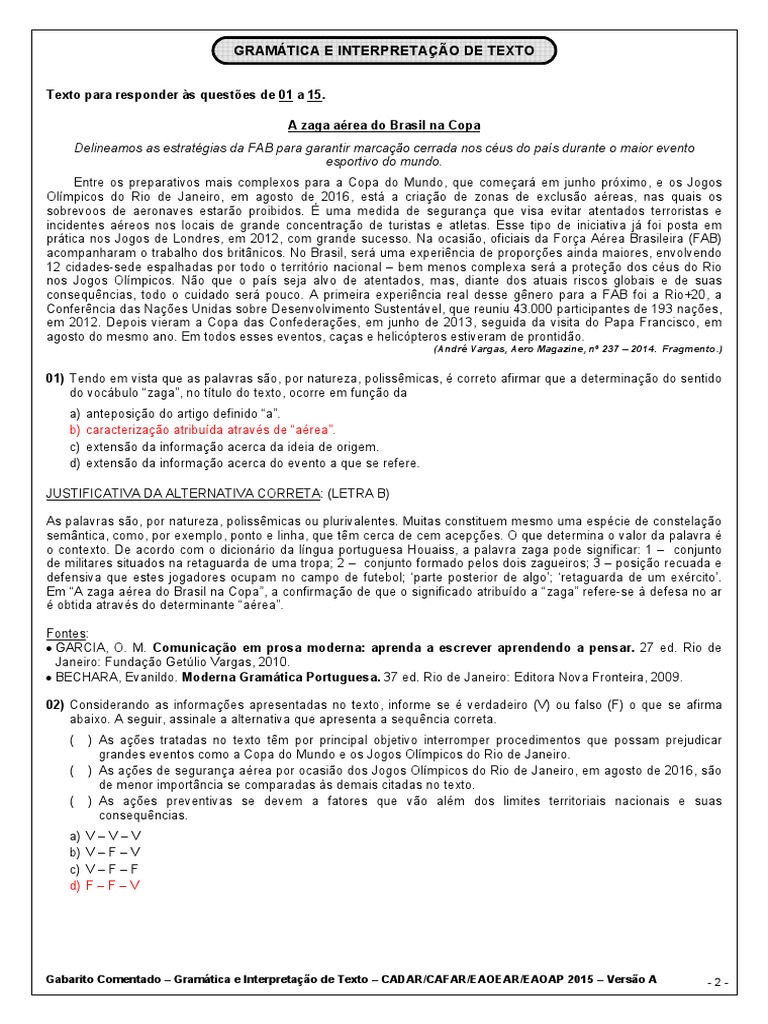 GABARITO COMENTADO - GRAM╡TICA E INTERPRETAА╟O DE TEXTO - VERS╟O A | PDF | Sílaba | Predicado ...