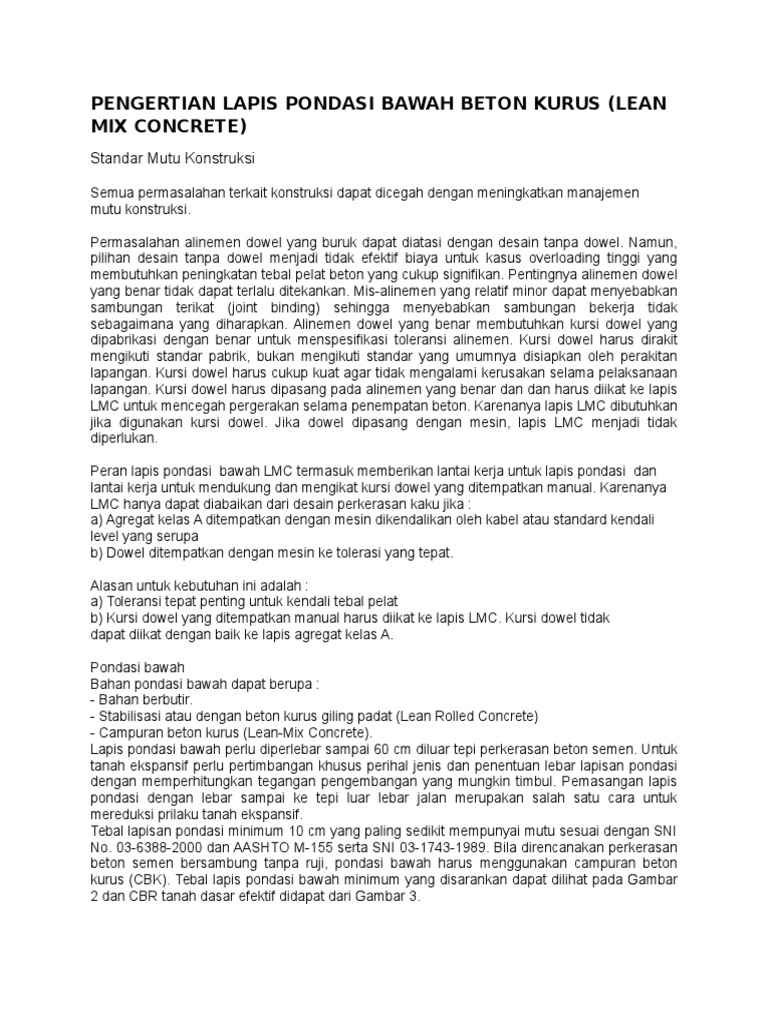 Lapis Pondasi Bawah Beton Kurus | PDF