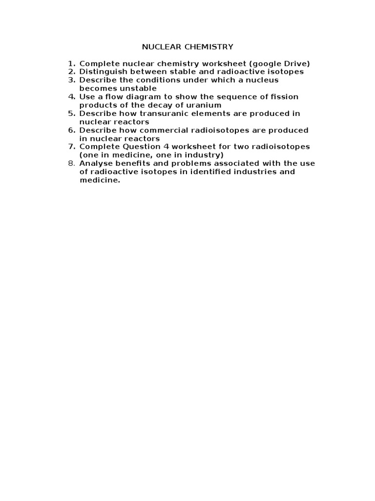 Nuclear Radioisotopes Worksheet | PDF