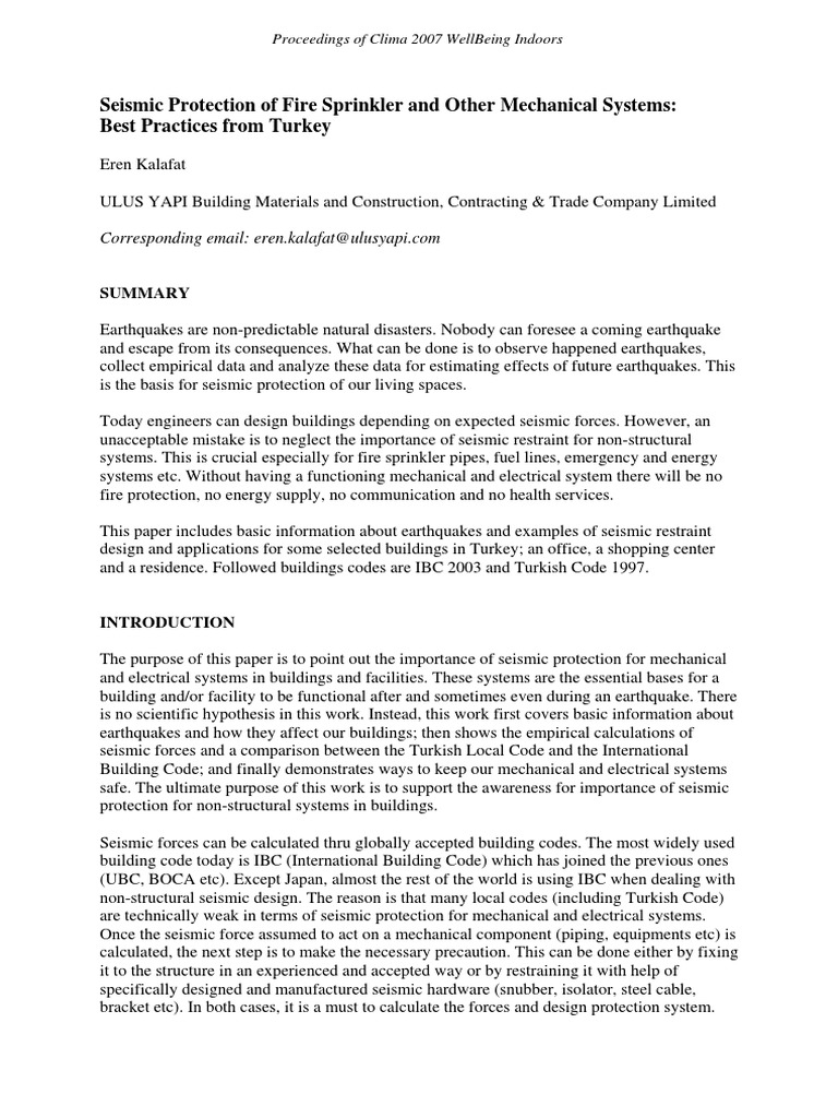 Seismic Protection of Fire Sprinkler and Other Mechanical Systems: Best ...