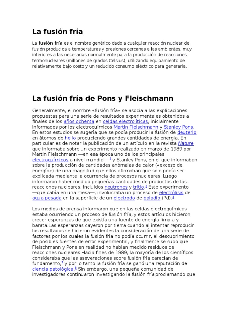 La Fusión Fría | PDF | Universo físico | Física Aplicada e ...