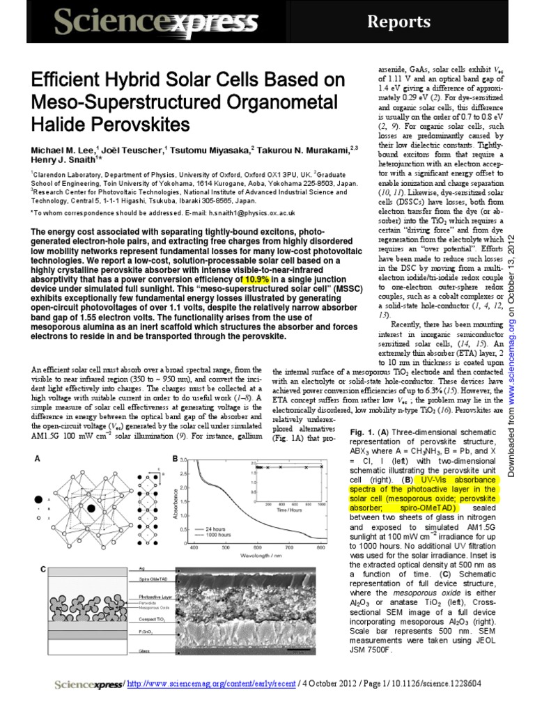 2012 Henry Efficient Hybrid Solar Cells Based On | PDF | Solar Cell ...