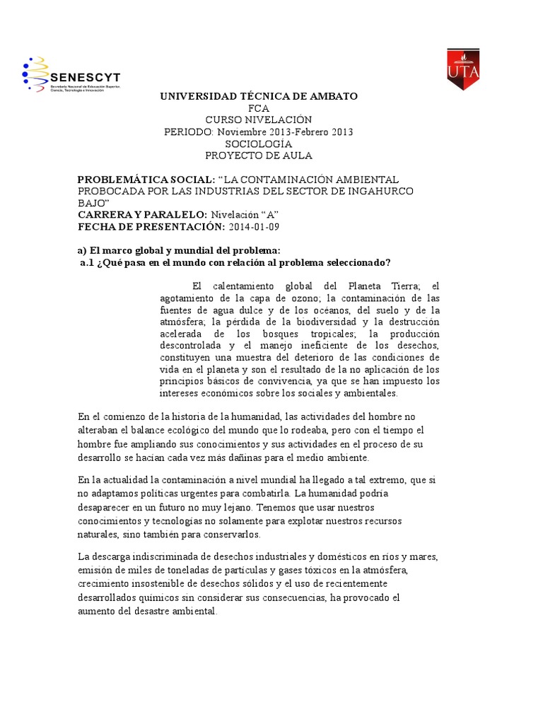 Proyecto Contaminación Industrial | PDF | La contaminación del agua ...