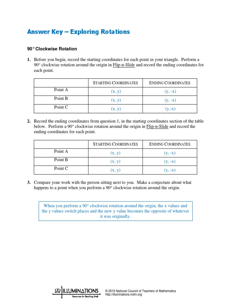 Answer Key - Exploring Rotations: Tarting Oordinates Nding Oordinates ...
