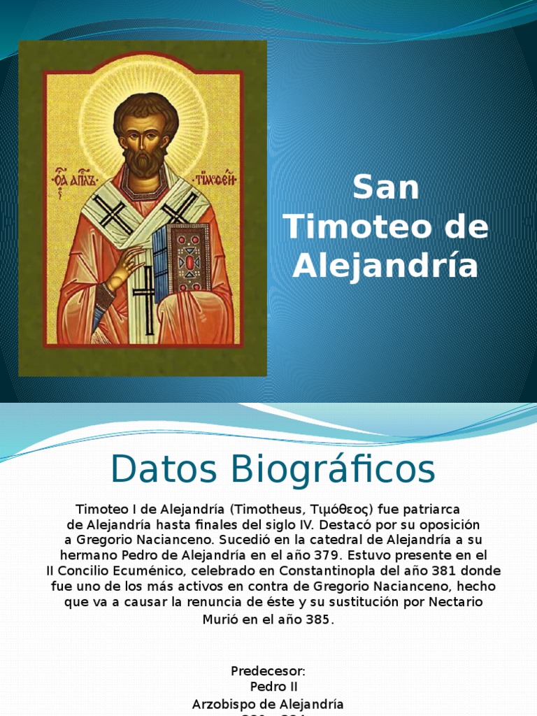 San Timoteo de Alejandría | PDF | Santos cristianos | Iglesia Católica