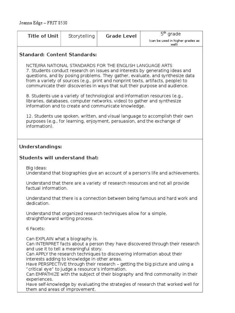 5th Grade Biography Research Unit | PDF | Biography | Evaluation
