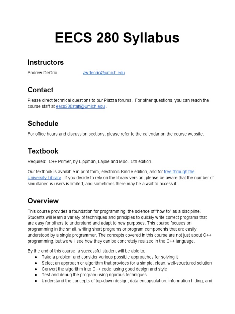 Syllabus Computer Science 2nd Level C Computer Programming 