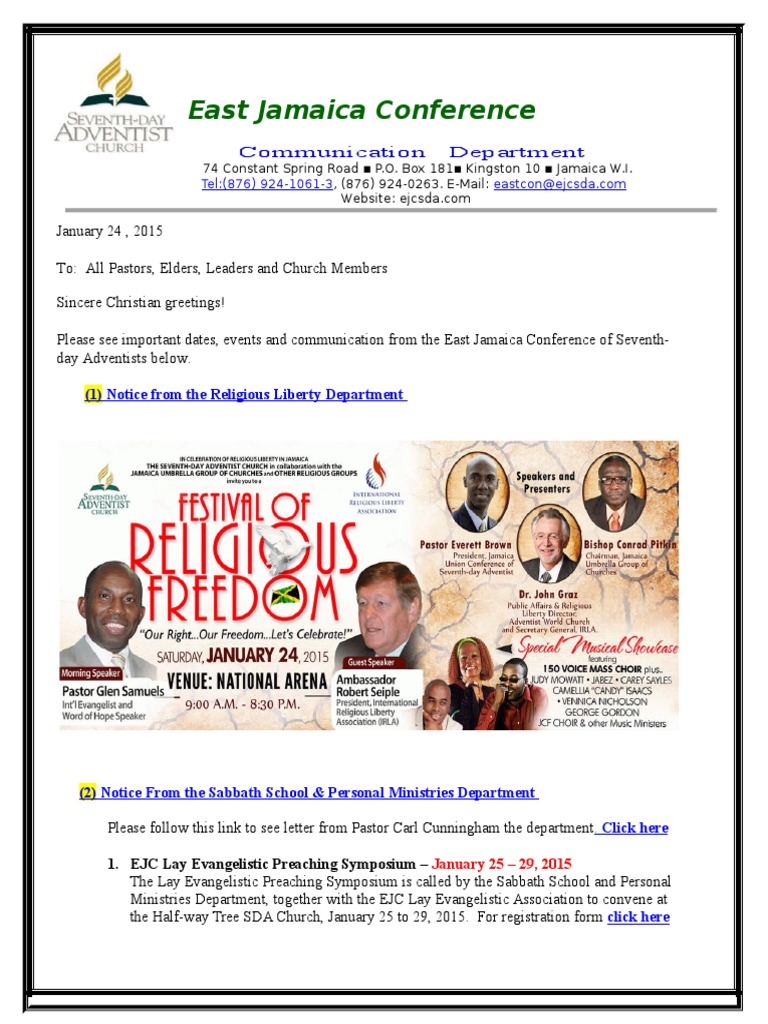 Communication Advisory For Jan 24-2015 | PDF | Seventh Day Adventist ...
