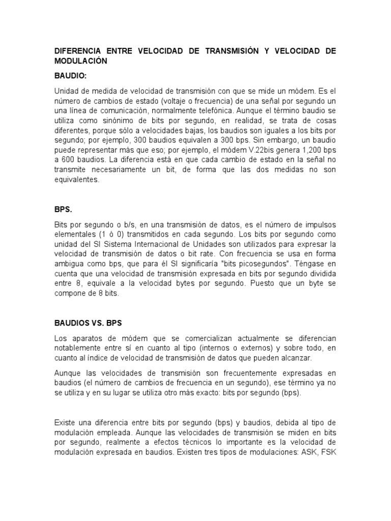 Diferencias entre Baudios y BPS | PDF | Ingeniería en ...