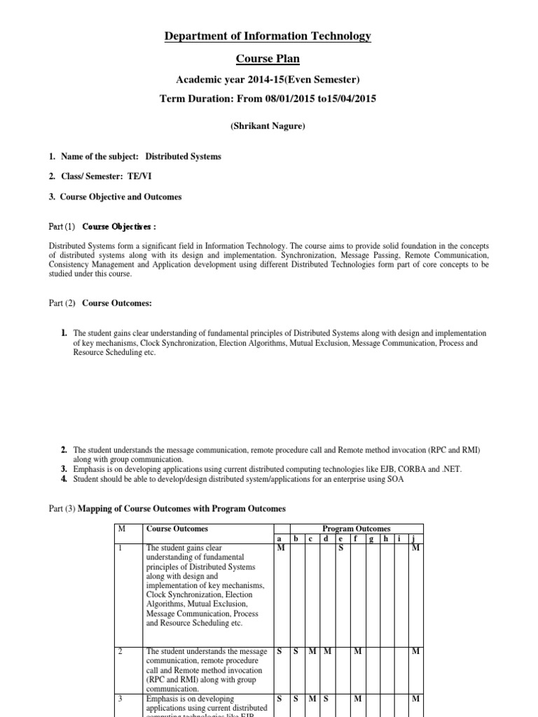 Department Of Information Technology Course Plan Pdf Message Passing Common Object Request