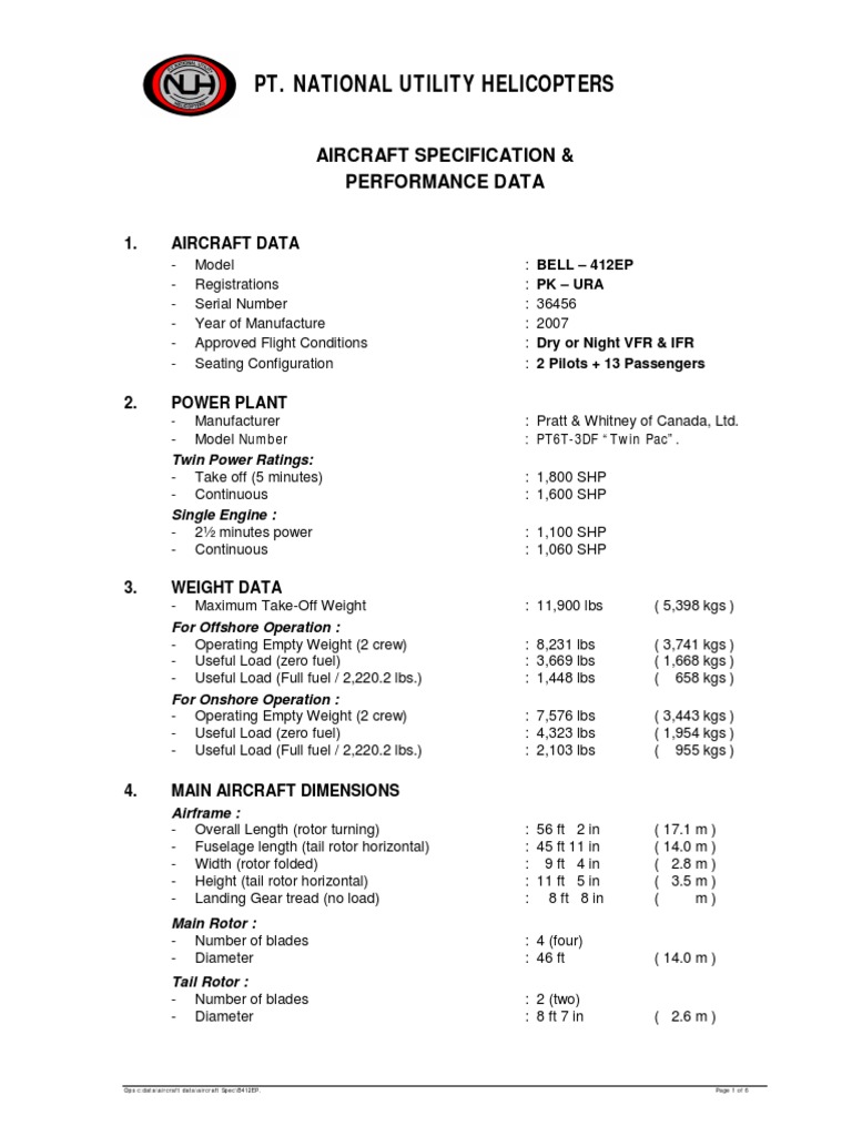 Spec - Bell 412 EP | PDF | Helicopter Rotor | Takeoff