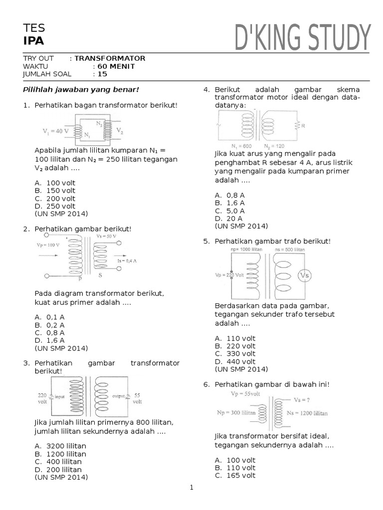 Soal dan Jawaban Transformator Kelas 9 | PDF