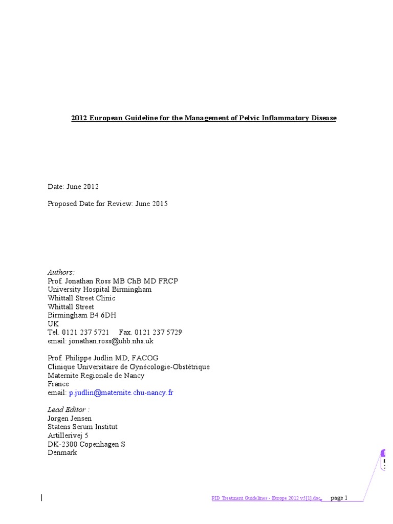 PID Treatment Guidelines-Europe2012 | PDF
