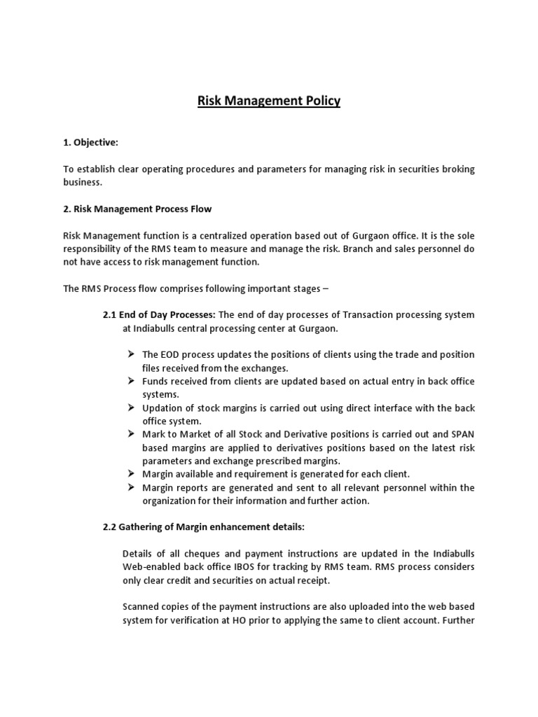 Indiabulls Risk Management Policy | PDF | Margin (Finance) | Day Trading