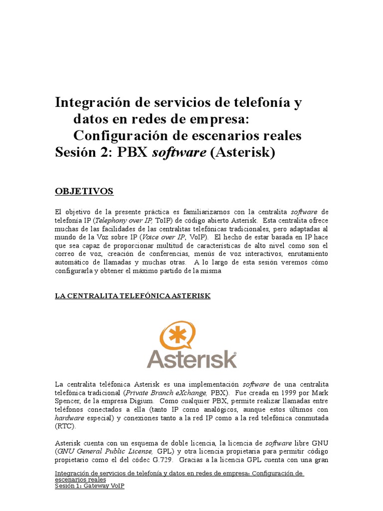 Implementacion de Asterisk Via Ip Manualmente | PDF | Voz sobre IP | protocolo de Iniciacion de ...