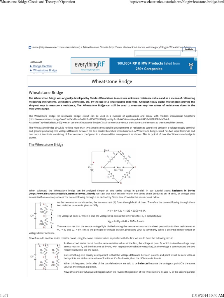 Wheatstone Bridge Circuit and Theory of Operation | PDF | Series And ...