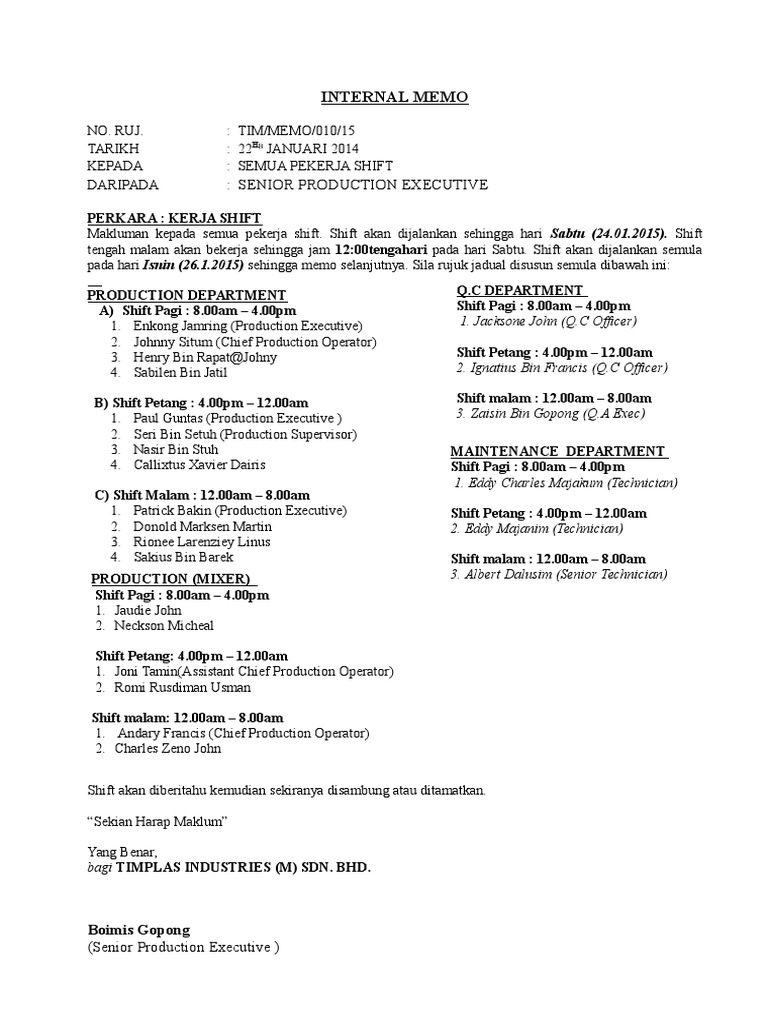 Memo (Shift) | PDF