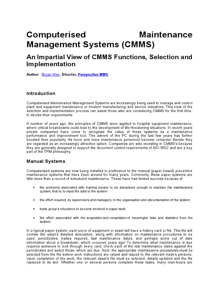 Computerised Maintenance Management Systems | PDF | Databases | Library (Computing)
