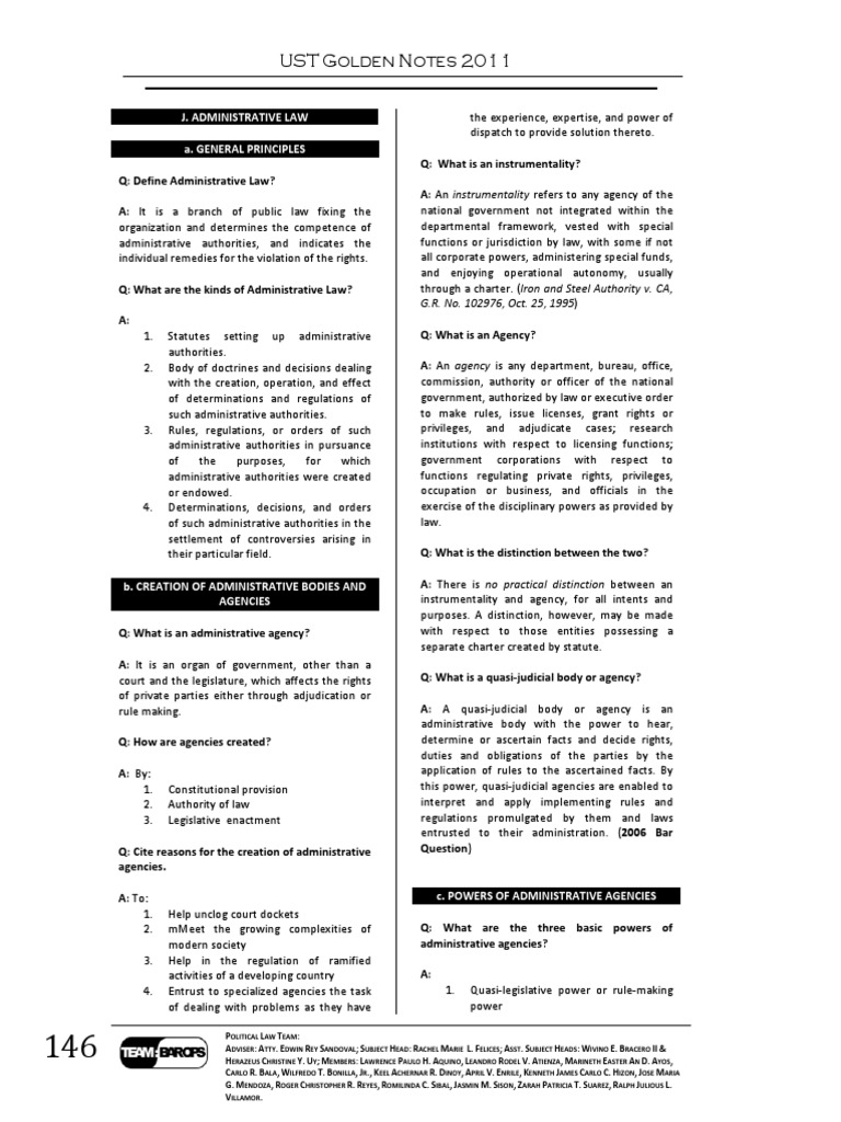 UST Golden Notes - Administrative Law | PDF | Evidence | Judiciaries