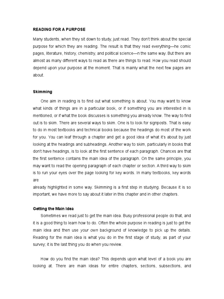 Reading For A Purpose | PDF | Reading (Process) | Sentence (Linguistics)