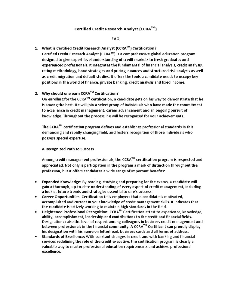 An Overview of the Certified Credit Research Analyst (CCRATM ...