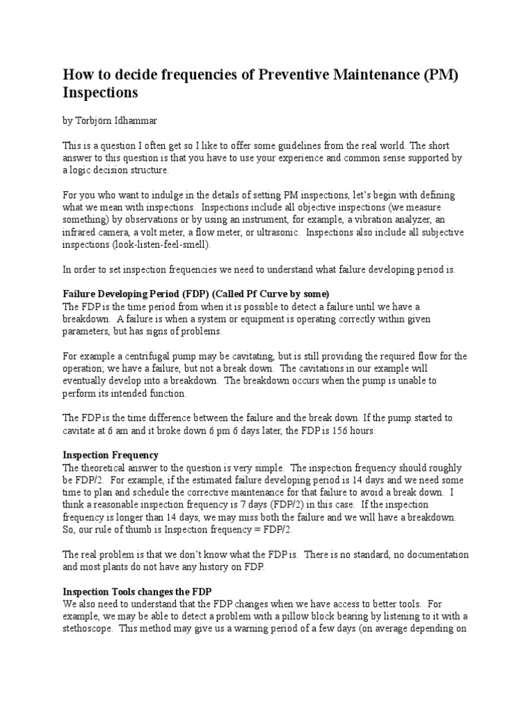 How To Decide Frequencies of Preventive Maintenance | PDF | Bearing ...