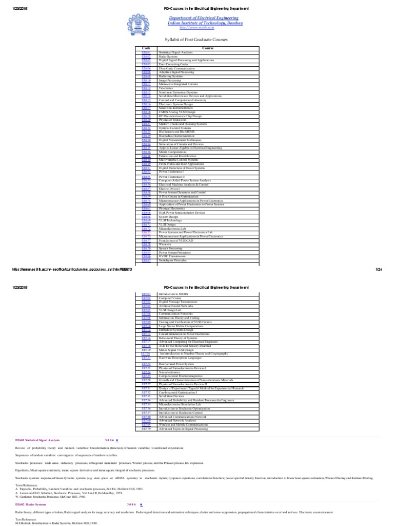 PG-Courses in The Electrical Engineering Department | PDF | Power ...