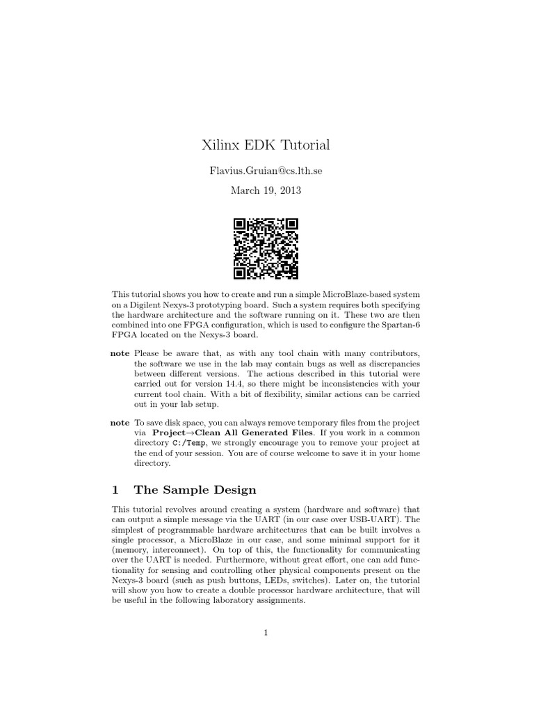 Xilinx EDK Tutorial: 1 The Sample Design | PDF