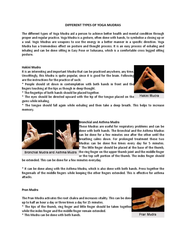 Different Types of Yoga Mudras: Hakini Mudra | PDF | Hand | Nature