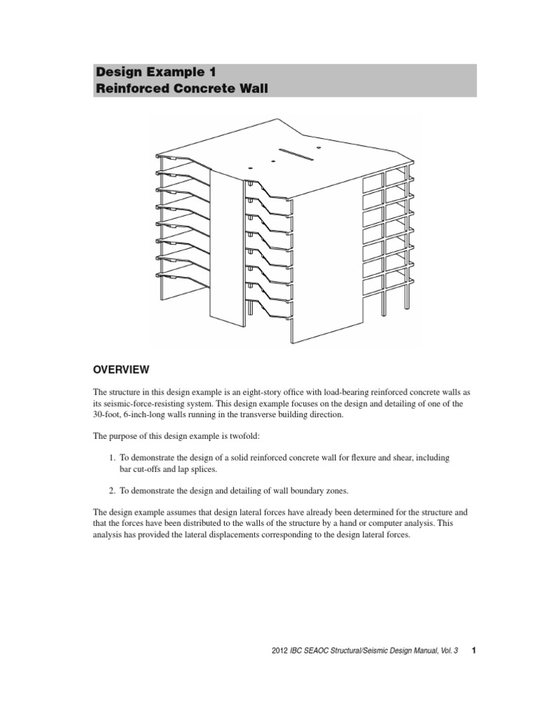 Design Example 1 Reinforced Concrete Wall: 2012 IBC SEAOC Structural/Seismic Design Manual, Vol ...