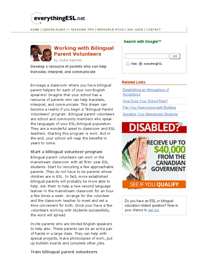 Working With Bilingual Parent Volunteers | PDF | English As A Second Or ...