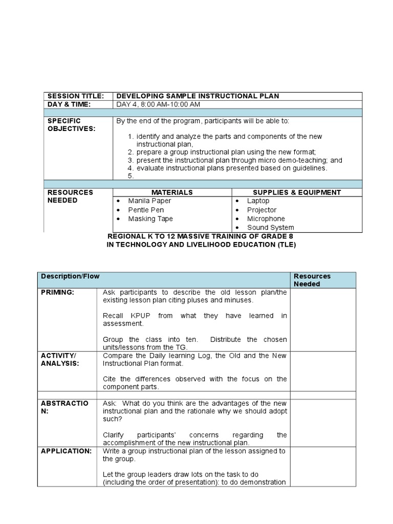 Sample Instructional Plan Development | PDF