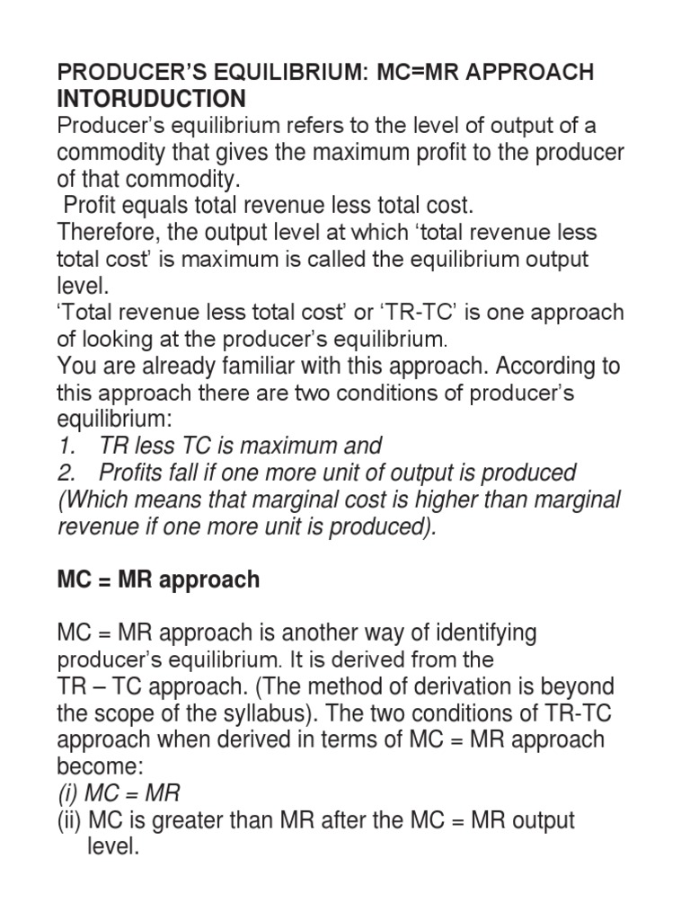 MR - MC Approach | PDF | Economic Equilibrium | Output (Economics)