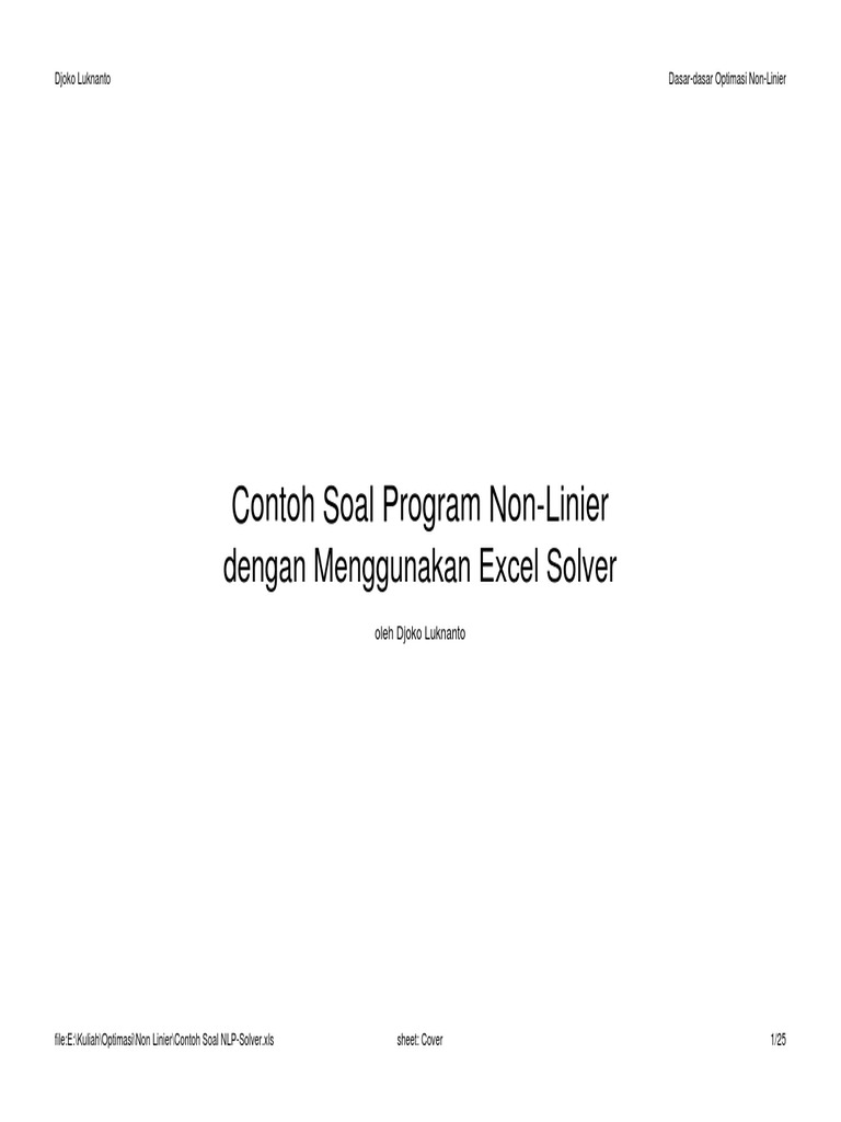 Contoh Soal Program Non-Linier: Dengan Menggunakan Excel Solver | PDF ...