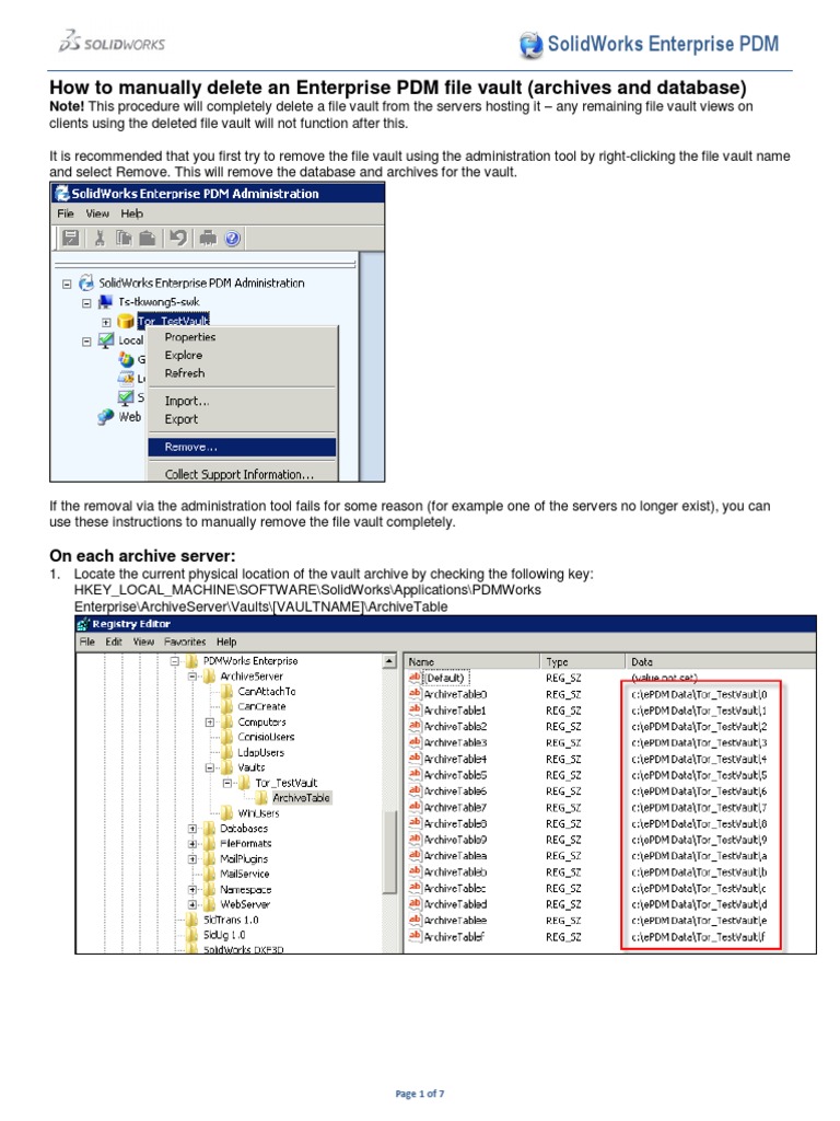 How to manually delete an Enterprise PDM file vault (archives and database).pdf | Databases ...
