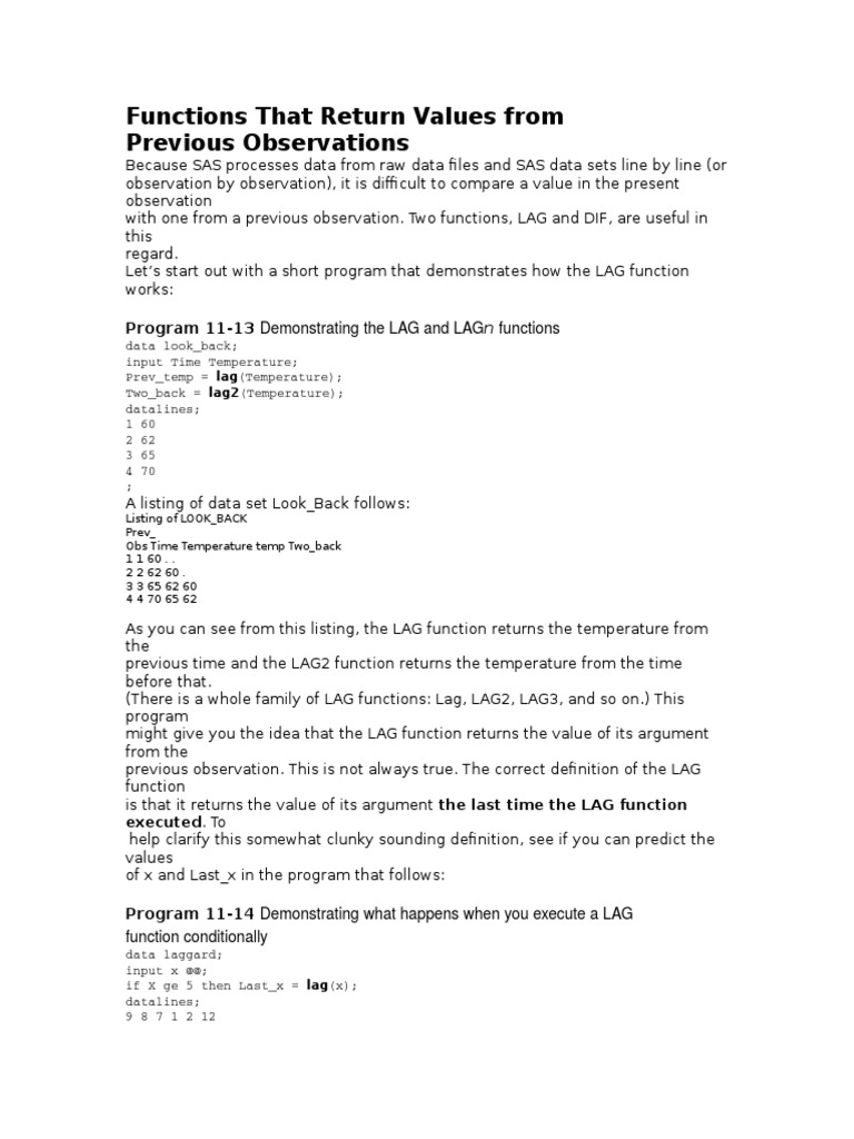 Sas Function- Lag Functions- | Function (Mathematics) | Lag