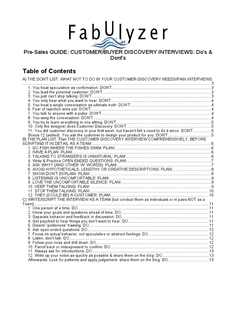 Customer Discovery Interviews | PDF | Emotions | Interview