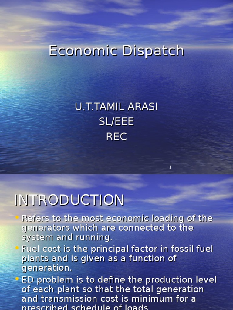Economic Dispatch And Unit Commitment For Optimal Power Generation Pdf Mathematical