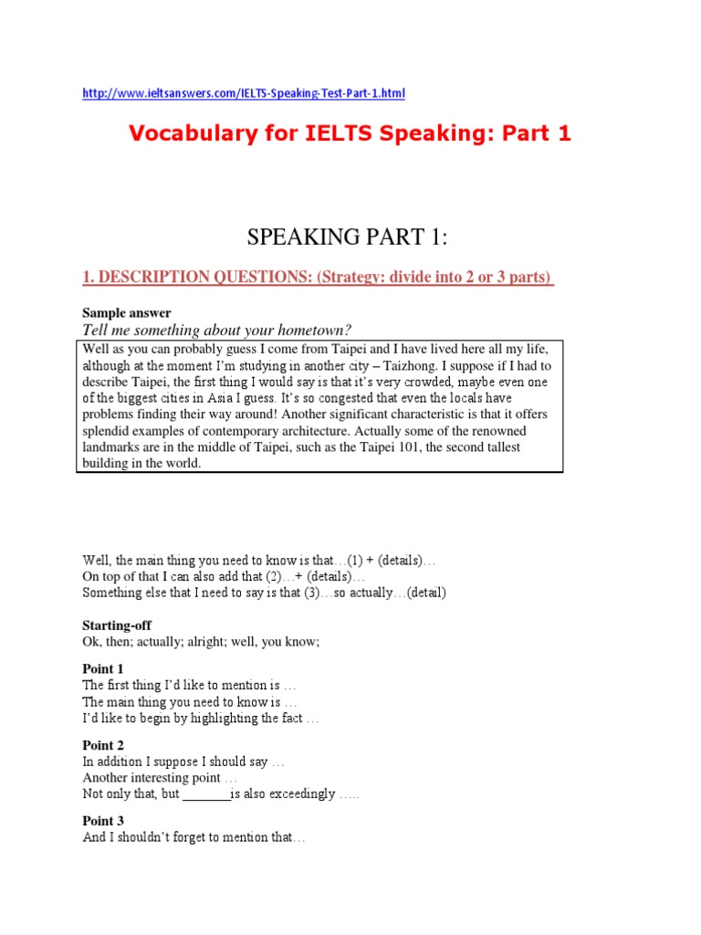 Vocabulary For The IELTS Speaking Exam | PDF | Adjective | Friendship
